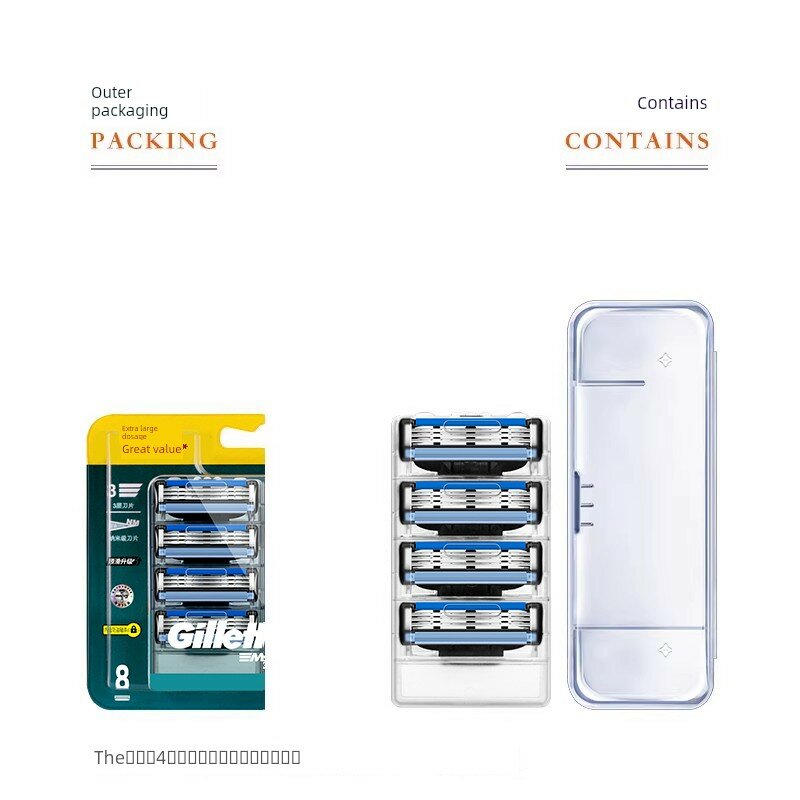 Сменные лезвия Gillette Fusion3, 4 лезвия, экологичная упаковка, в комплекте кейс для лезвий, для мужчин