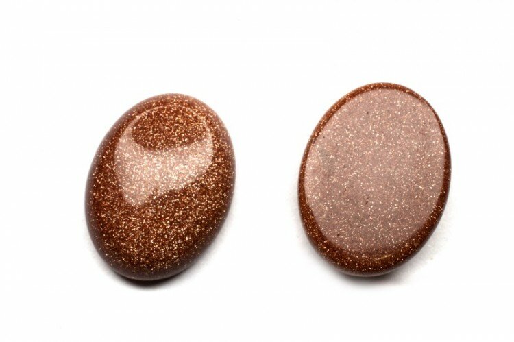 Кабошон овальный 20х15мм, Авантюрин искусственный Золотой песок, цвет кирпично-коричневый, 2010-013, 1шт