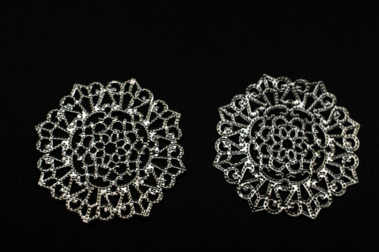 Коннектор-соединитель Круглый филигрань 33х33мм, отверстие 1мм, цвет платина, медь, 14-175, 2шт