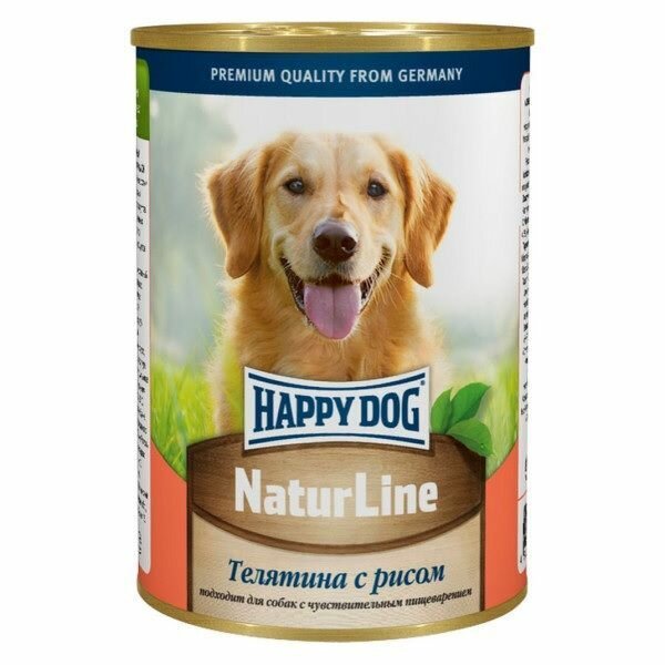 Happy Dog Консервы для собак, Natur Line, Телятина с рисом, 410 г.