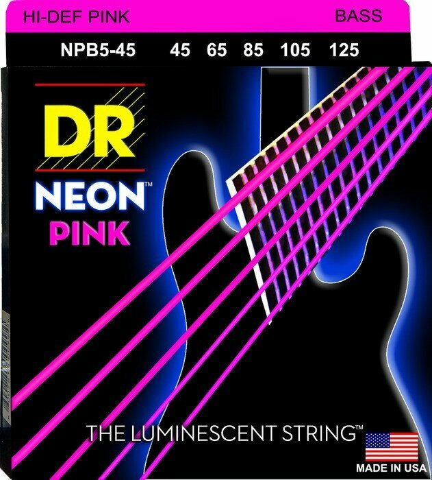 Струны для бас-гитары DR Neon HiDef Pink NPB5-45 45-125