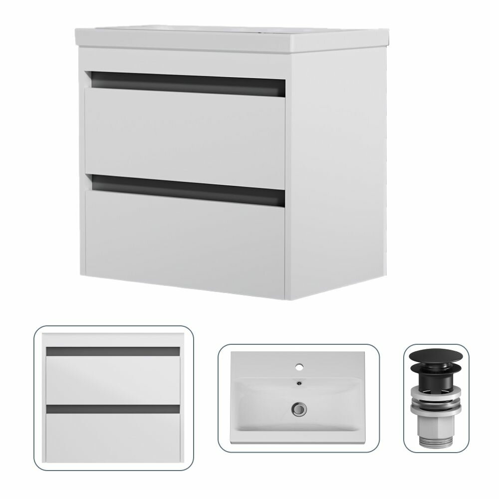 Тумба с раковиной в ванную AM.PM Pulse 60 см, с донным клапаном черный, подвесная, 2 ящика