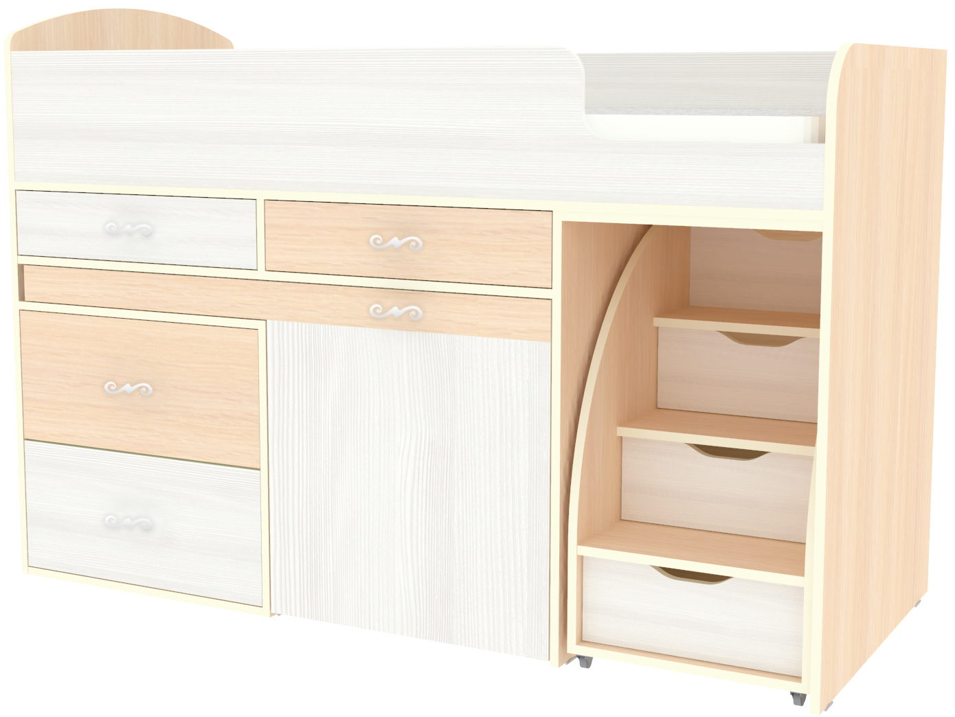 Кровать чердак Малыш 6 Дуб молочный - Белое дерево
