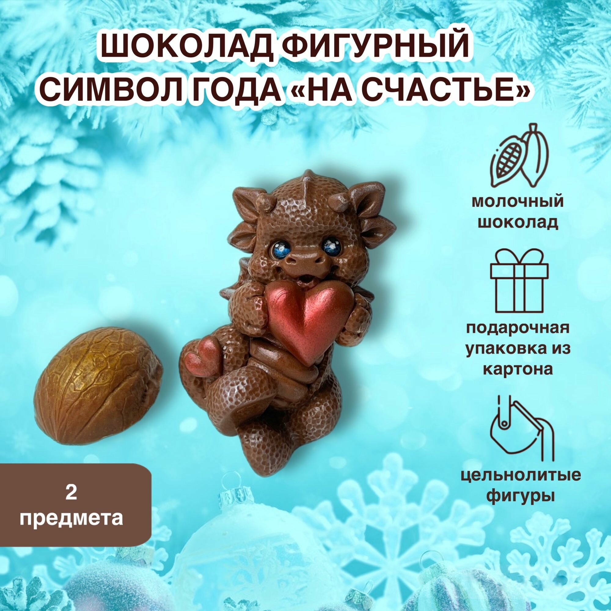 Фигурный шоколад "Суровый шоколад" Символ года дракон "На счастье" молочная фигурка на торт