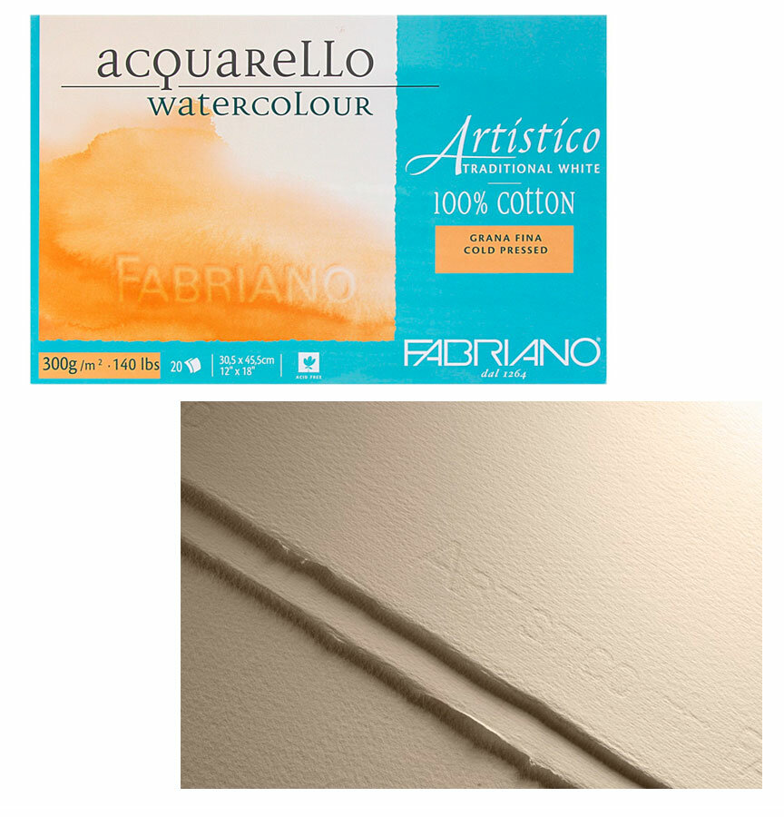 Склейка FABRIANO для акварели Artistico 30,5х45,5см, 300 г, 20л./ холодного прессования