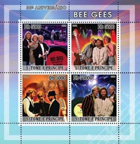 Почтовые марки Сан-Томе и Принсипи 2008г. "30-летие группы Bee Gees" Музыканты MNH