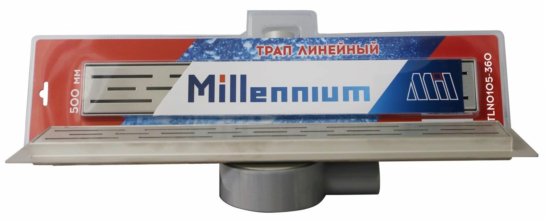 Душевой лоток Millennium TLN0105-360 50 см (решётка Base 01) поворотный сифон. Нержавеющая сталь. Сухой и гидрозатвором
