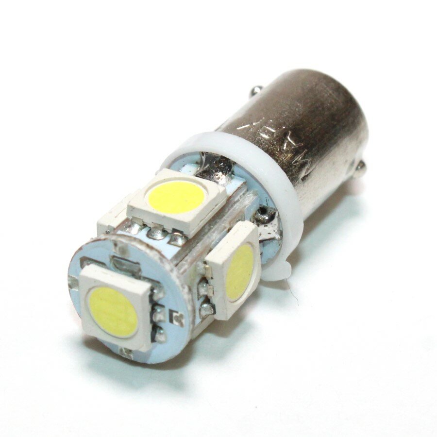 Маяк 12V T8 5 диодов SMD белая с цоколем (T4W) (5050), Автолампа светодиодная