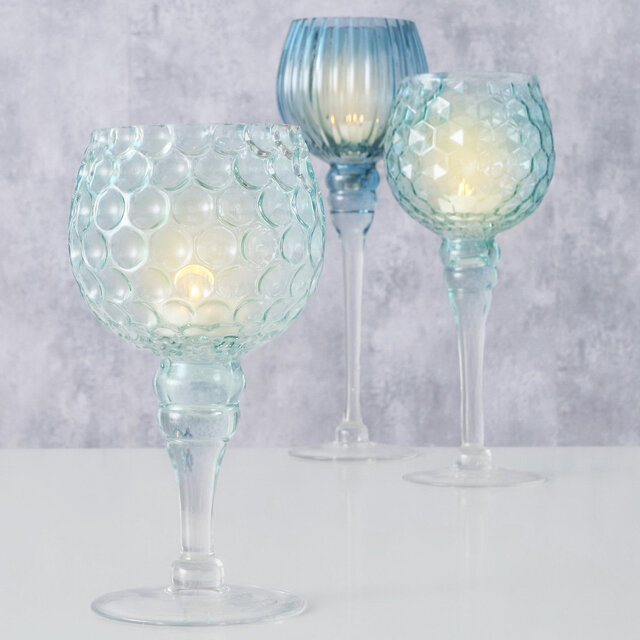 Набор стеклянных подсвечников - бокалов Модена 20-30 см бирюзовый, 3 шт, Boltze, 2034722
