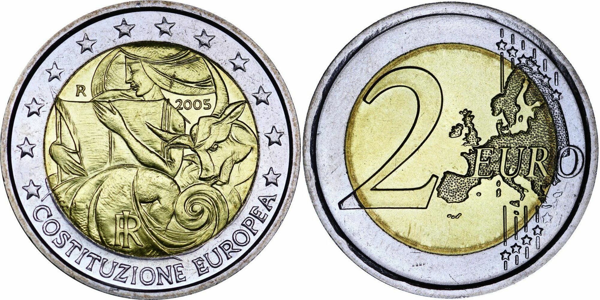 Италия 2 евро, 2005 1 год с момента подписания европейской Конституции XF