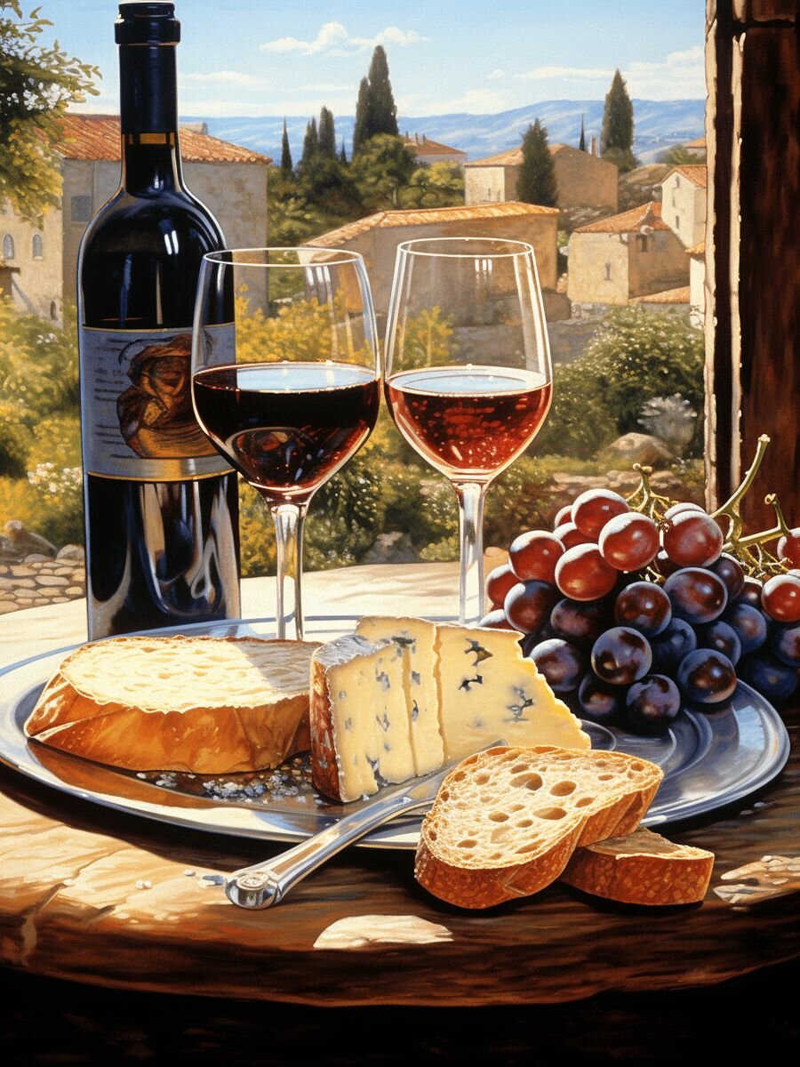 Картина по номерам 40*50 см на подрамнике "Французский натюрморт с вином"