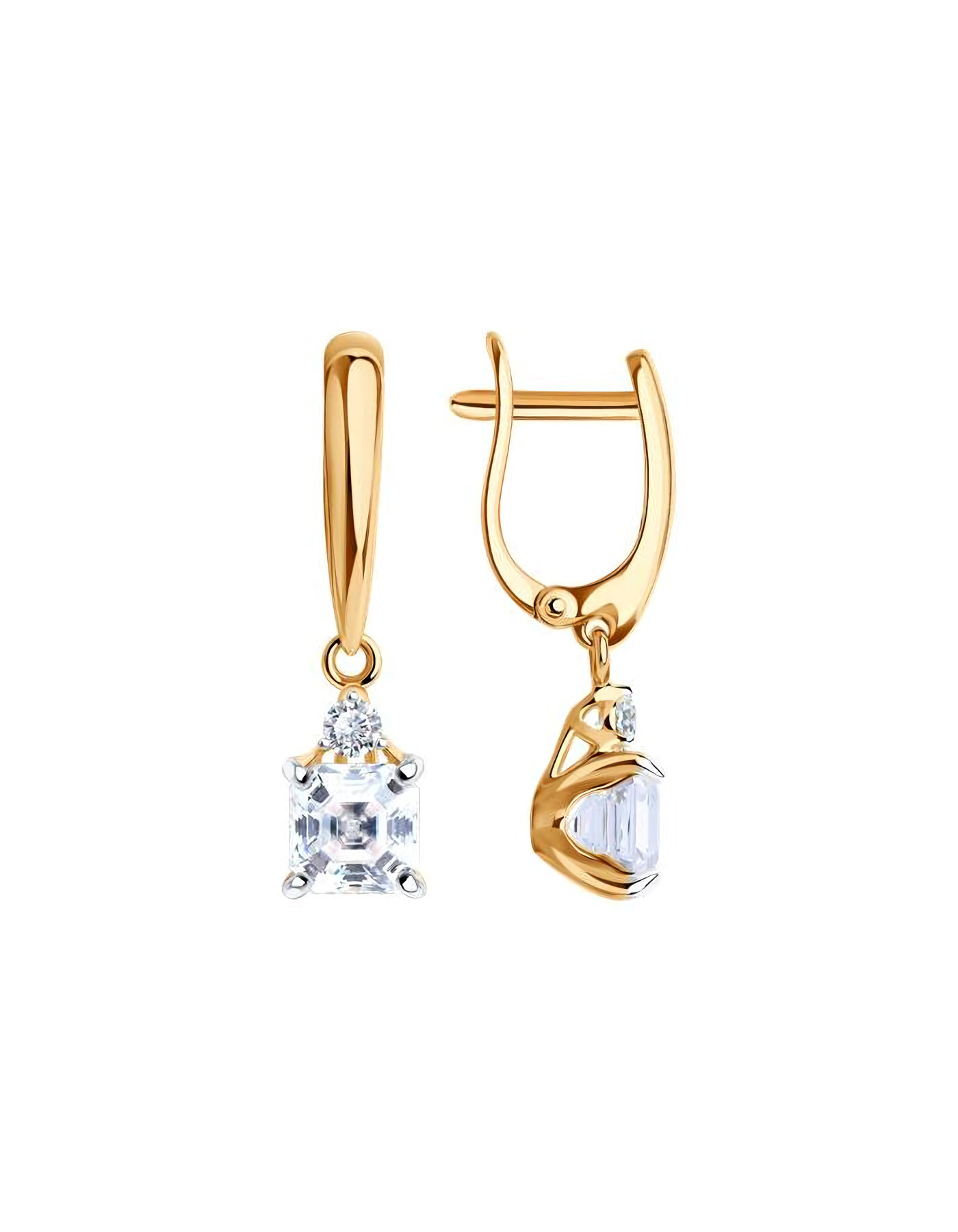 Серьги с подвесками, серебро, 925 проба, золочение, фианит