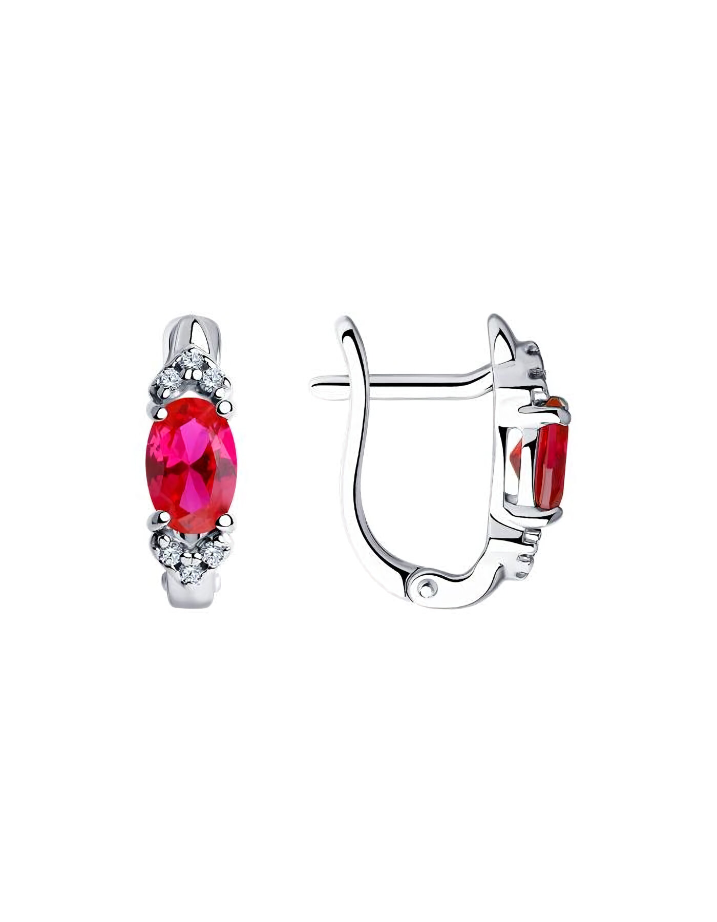 Серьги, серебро, 925 проба, родирование, рубин синтетический