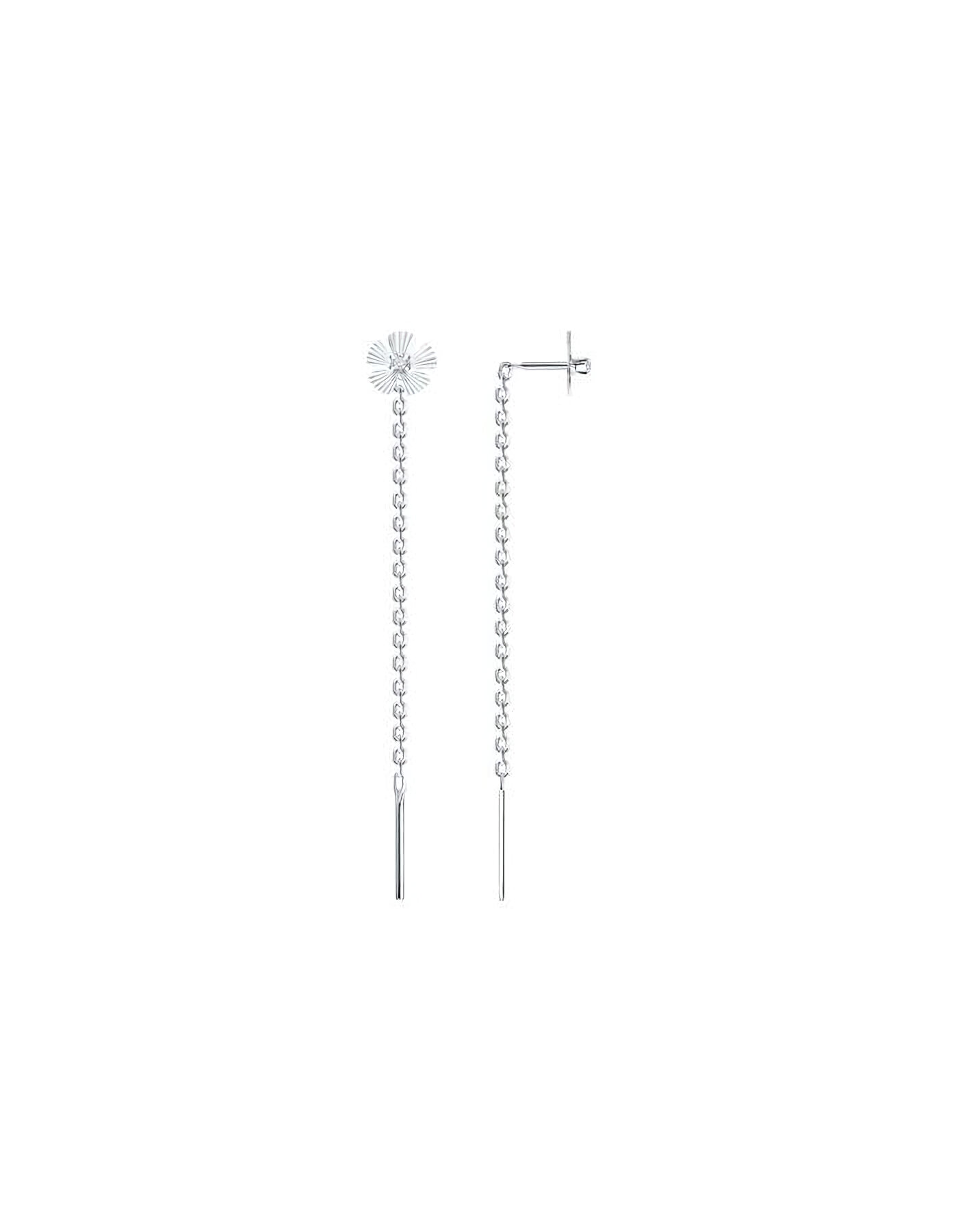 Серьги цепочки, серебро, 925 проба, родирование, фианит