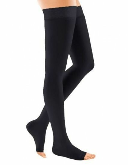Чулки mediven comfort с открытым носком на широкое бедро, Кружевная резинка 1 класс CO161W Medi, 3, Черный, Стандартная