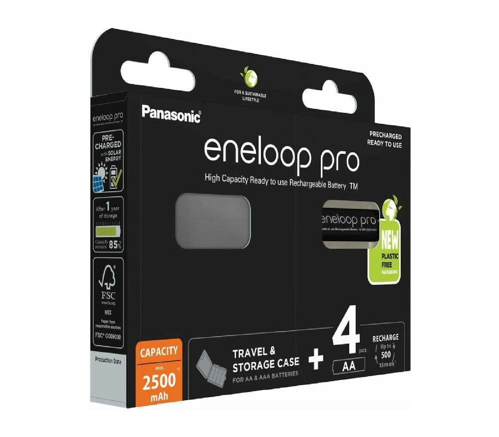 Аккумулятор Panasonic Eneloop Pro (BK-3HCDEC4BE), АА, 2500mAh, 4шт блистер с кейсом