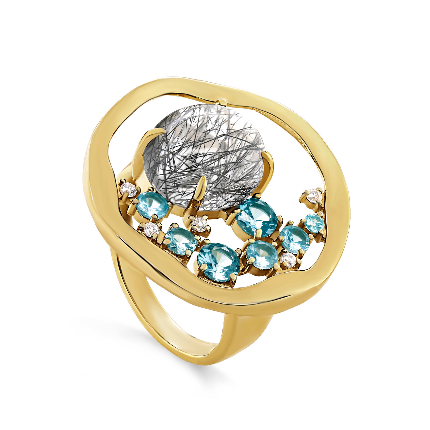 Кольцо, серебро, 925 проба, фианит, кварц