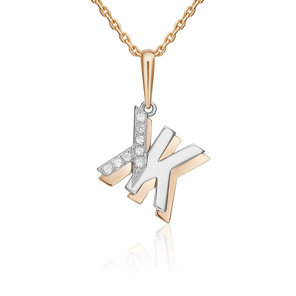 Подвеска, комбинированное золото, 585 проба, родирование, фианит