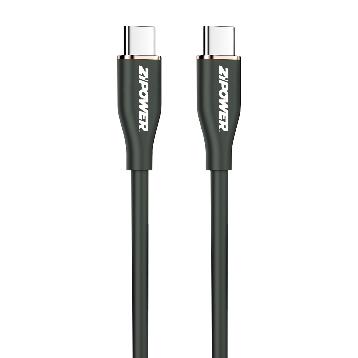 Силиконовый USB кабель Type-Cx2, 3 A быстрая зарядка, 1 м, передача данных 480 Мбит/с, черный, ZIPOWER, PM6740