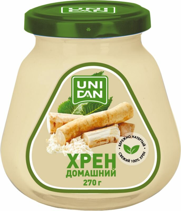 Хрен Uni Dan "Домашний", столовый, жгуче-острый, в стеклянной банке, 270 г — фото 1