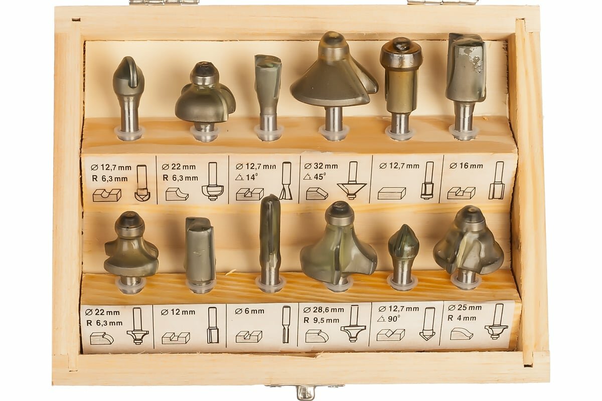 STAYER 2992-H12 Набор фрез по дереву 12 шт хвостовик 6 мм для обработки древесины