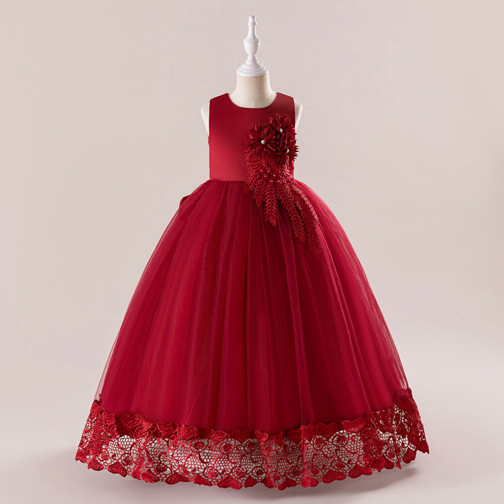 Платье-юбка ALP-0001, для девочек, темно-бордовое, сетчатый газ, 150 см