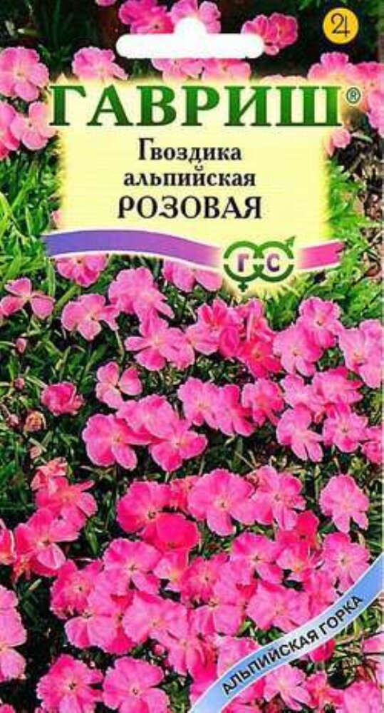 Цена за 10 пачек! Семена Гвоздика альпийская Розовая 0,05г Мн (Гавриш) Альпийская горка