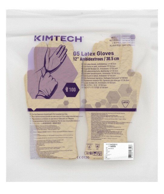 Перчатки латексные удлиненные 305 мм Kimberly-Clark KIMTECH G5 Latex Gloves, цвет: бежевый, размер: XL (9.0-10.0), 100 шт. (50 пар)