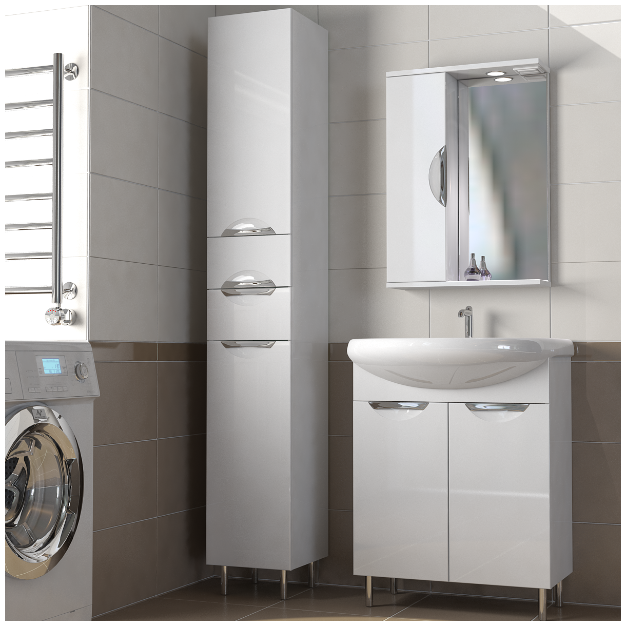 Пенал напольный EMMY Милли 30, Левый, белый, с 2-мя дверками, с 2-мя ящиками, для ванной комнаты