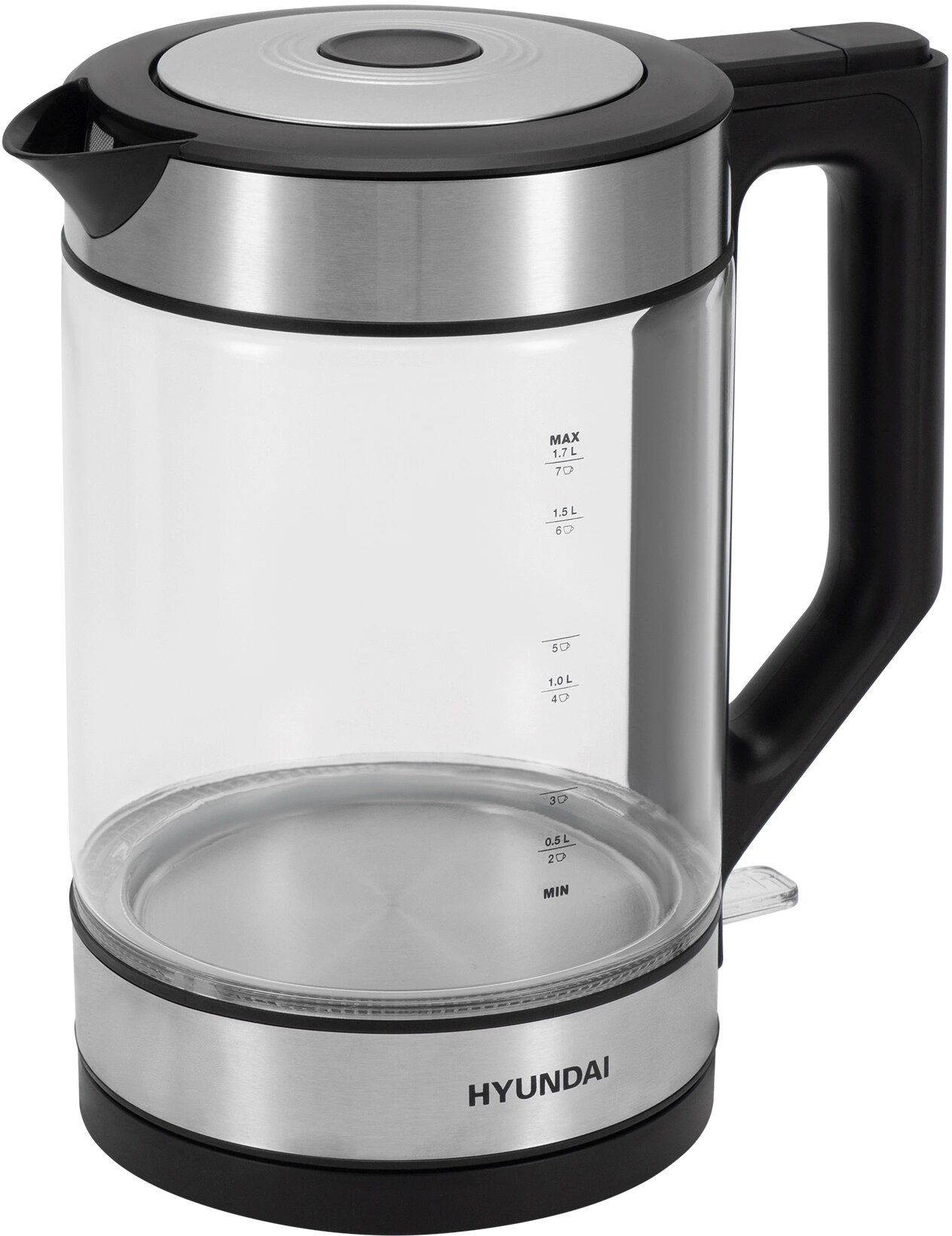 Чайник электрический Hyundai HYK-G3509, 2200Вт, черный и прозрачный