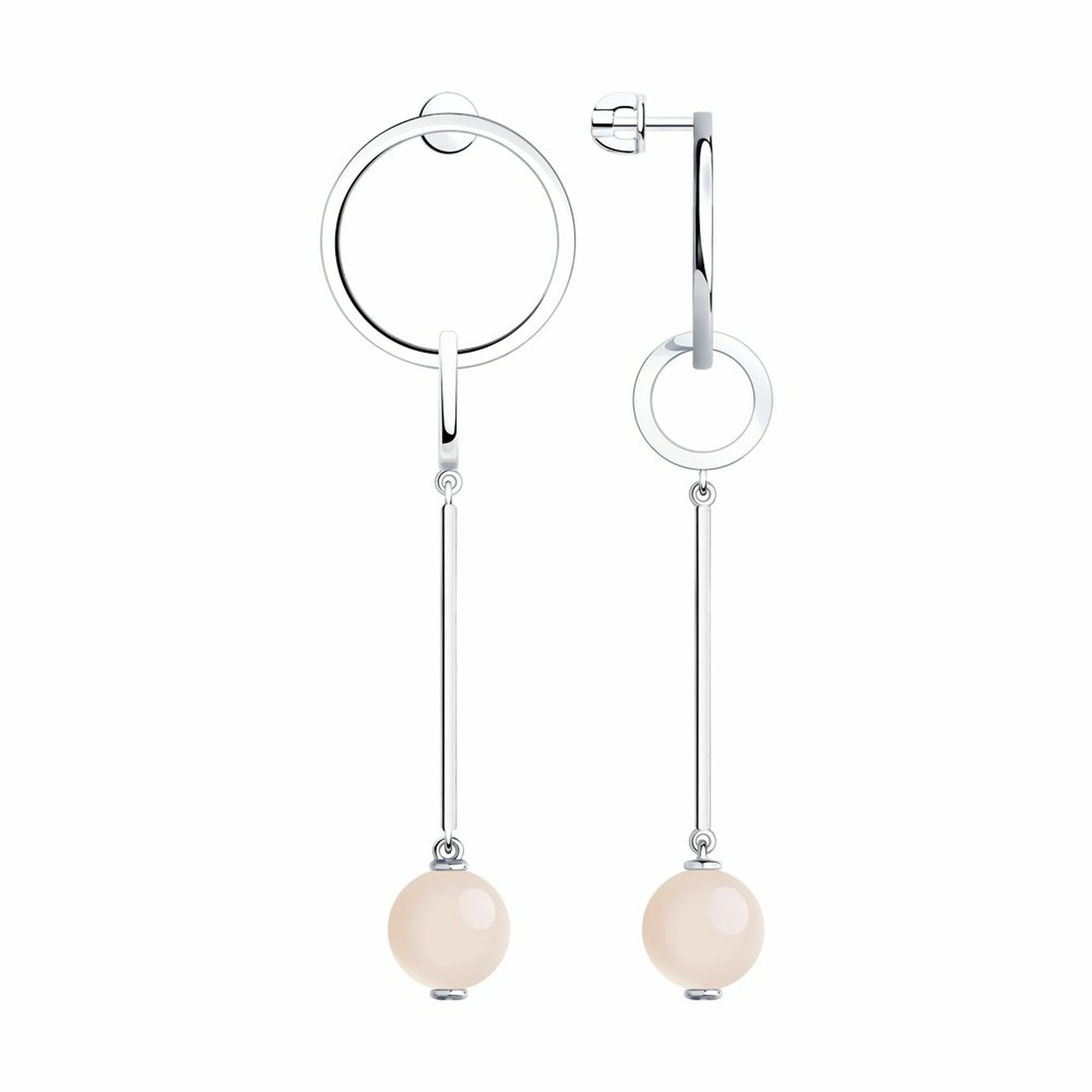 Серьги с подвесками, серебро, 925 проба, родирование, агат