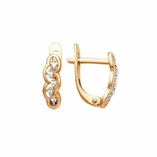 Серьги, красное золото, 375 проба, фианит