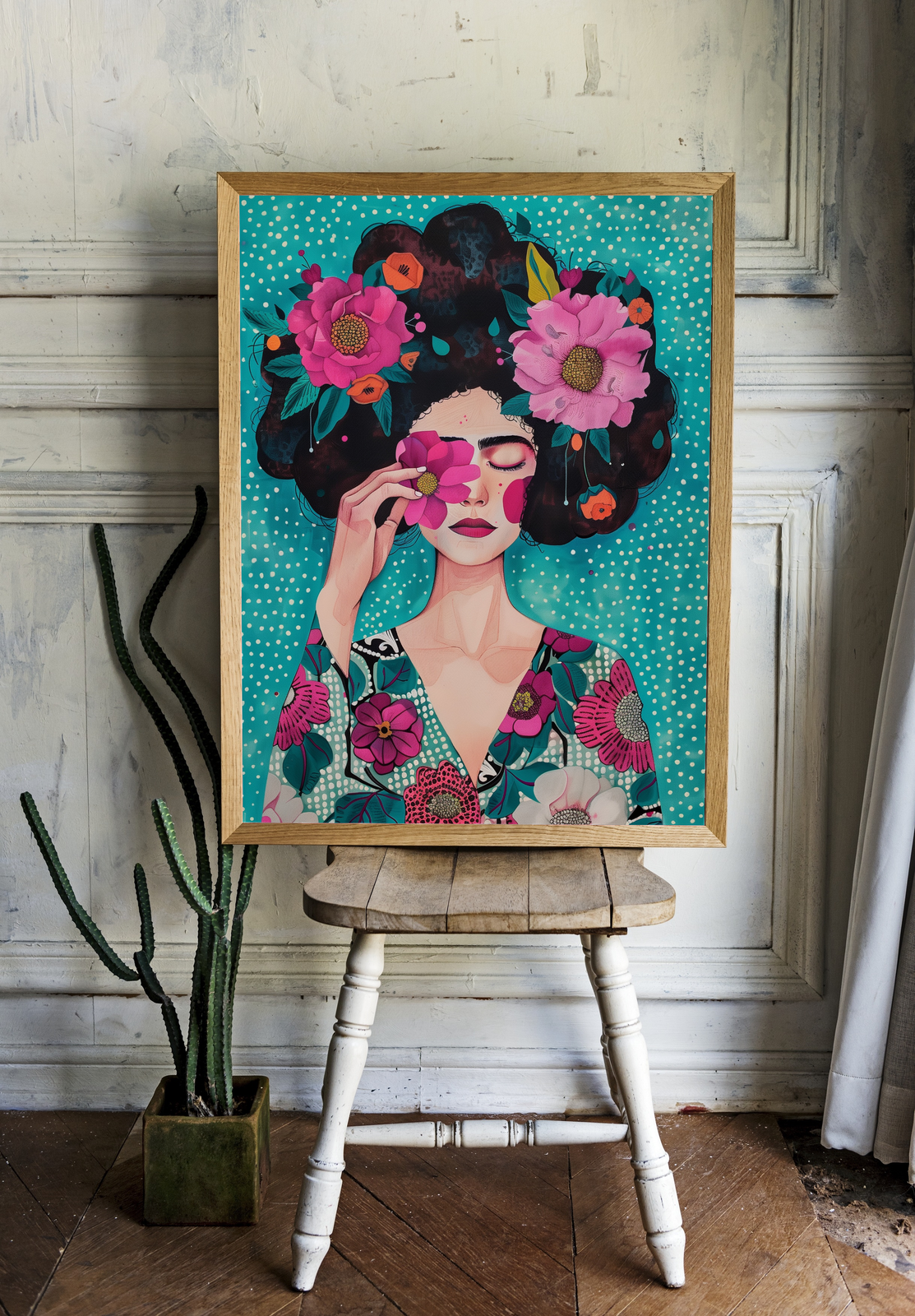 Постер "Женщина с цветами в волосах" 50x70 без рамы