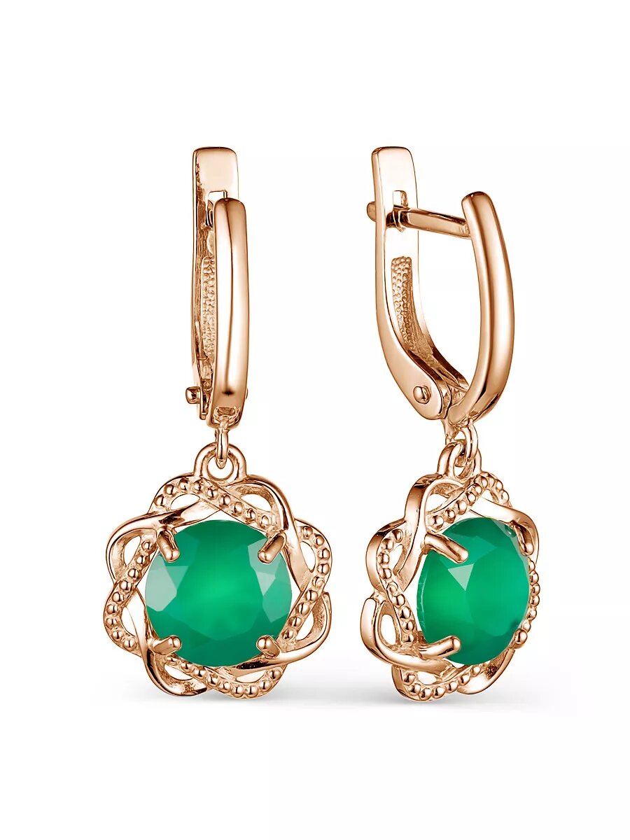 Серьги, красное золото, 585 проба, бриллиант, агат