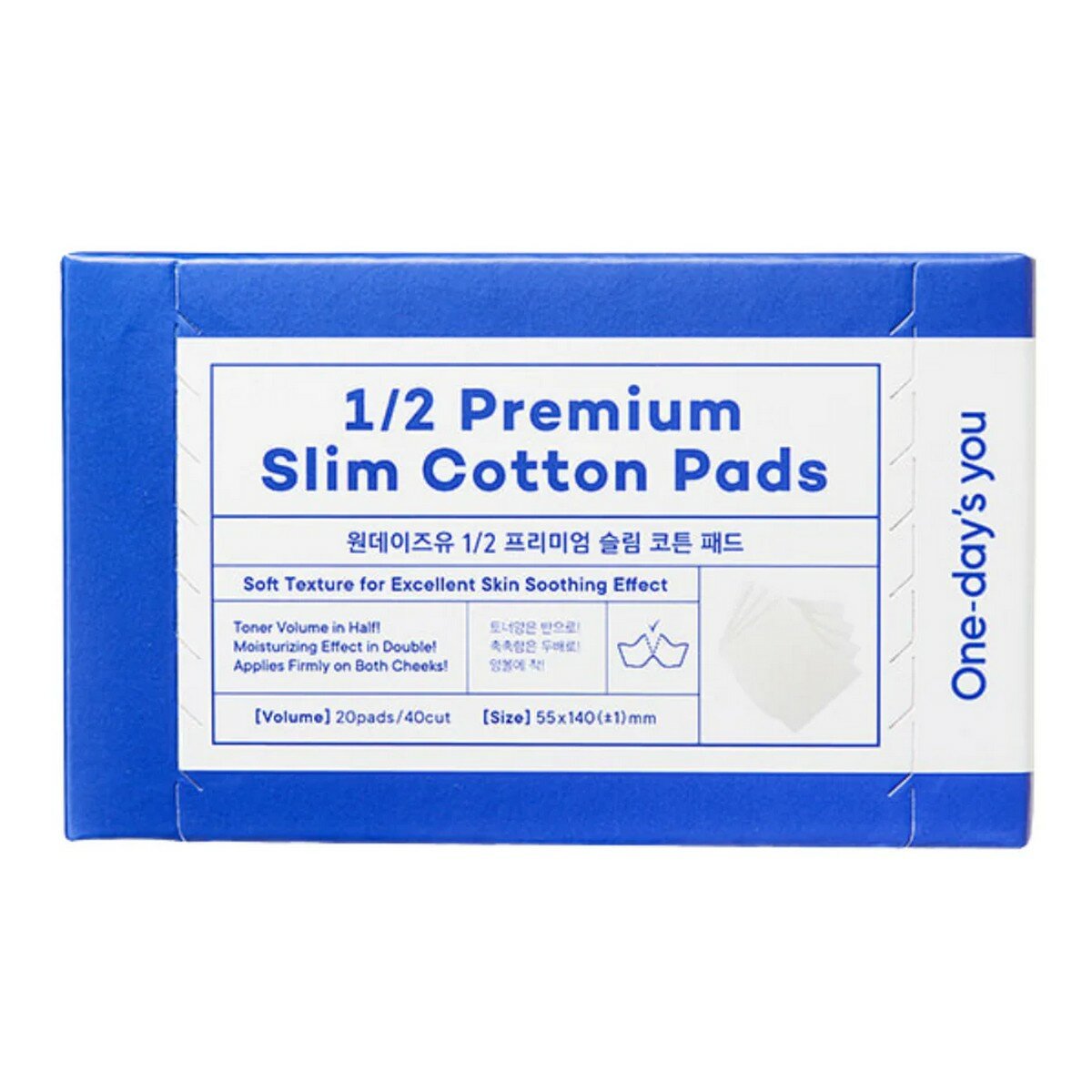 One-day's You Тонкие хлопковые пэды для тонера / Premium Slim Cotton Pads 1/2, 20 шт.