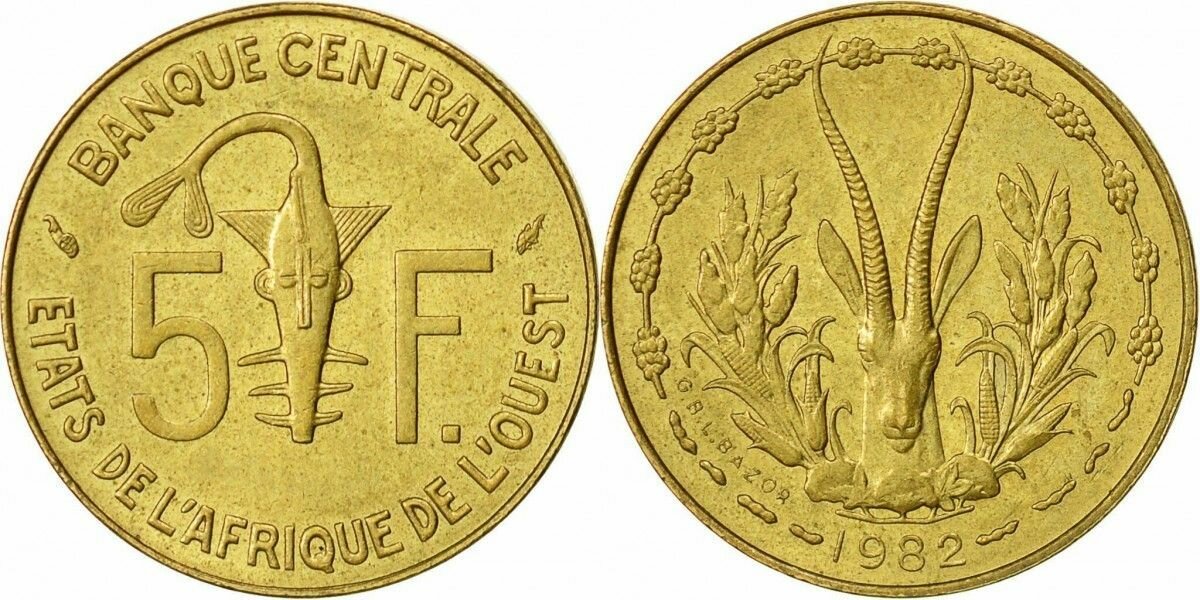 Западная Африка (BCEAO) 5 франков, 1965-2023 Газель XF