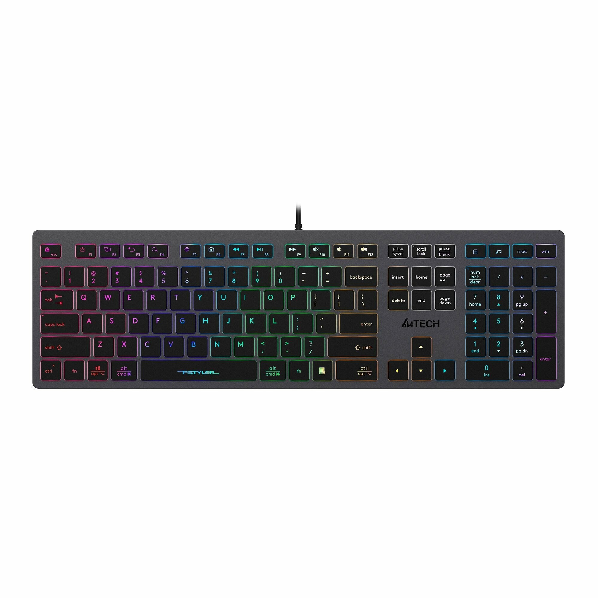Клавиатура A4Tech Fstyler FX60, русские и английские буквы, серый (fx60 grey / neon)