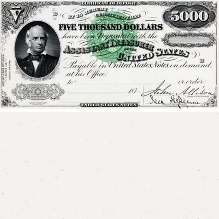 Депозитный сертификат 5000 долларов 1875 года США, сувенирная копия, банкноты и купюры редкие коллекционные