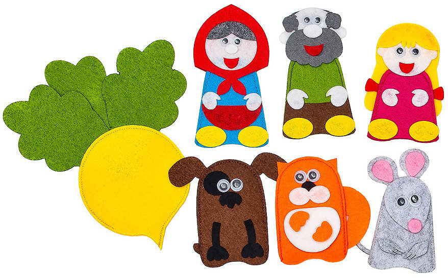 Кукольный пальчиковый театр из фетра Smile Decor "Репка", развивающий сюжетно-ролевой набор для детей, 7 мягких фигурок сказочных персонажей, развиваем мелкую моторику, речь и воображение