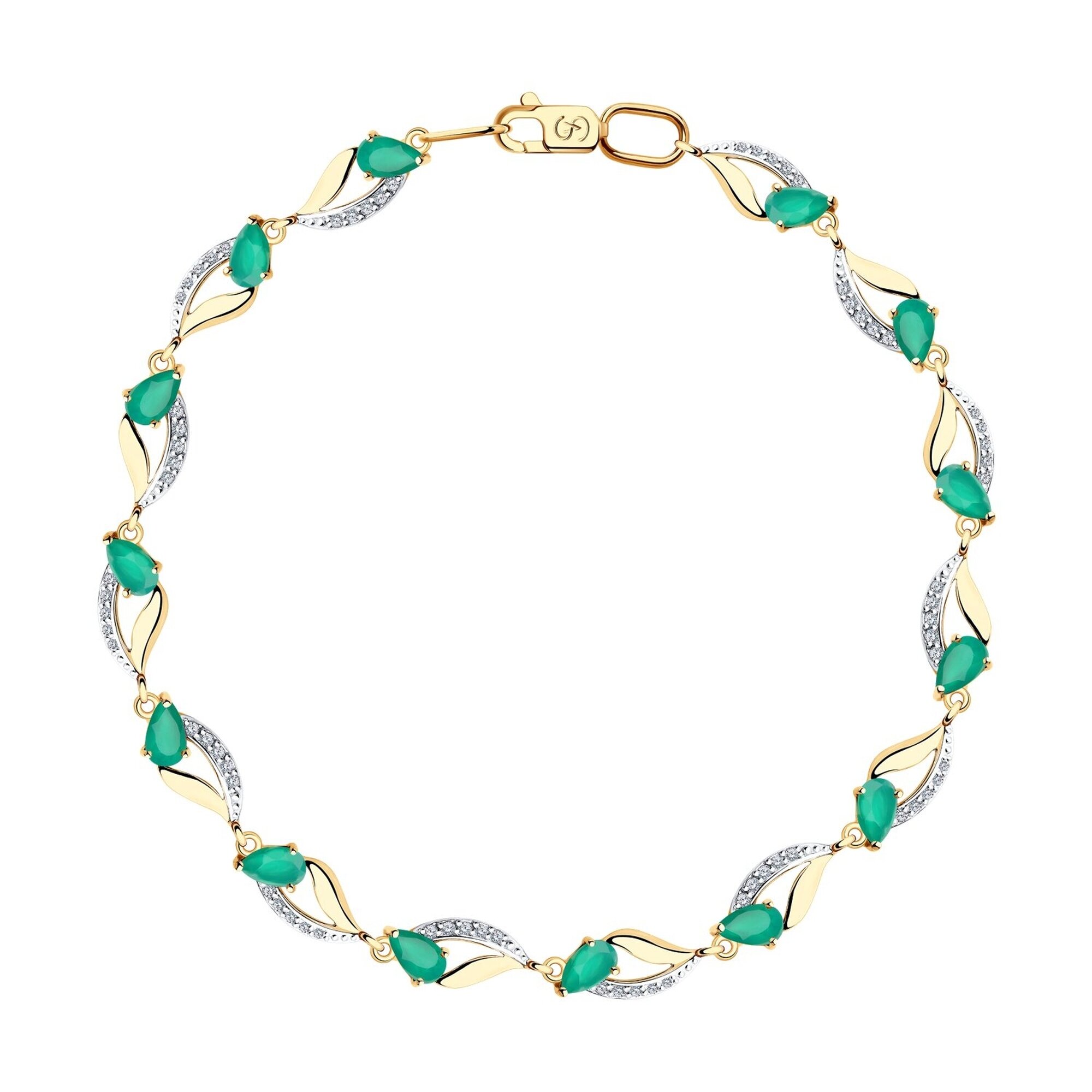 Браслет, красное золото, 585 проба, агат, фианит