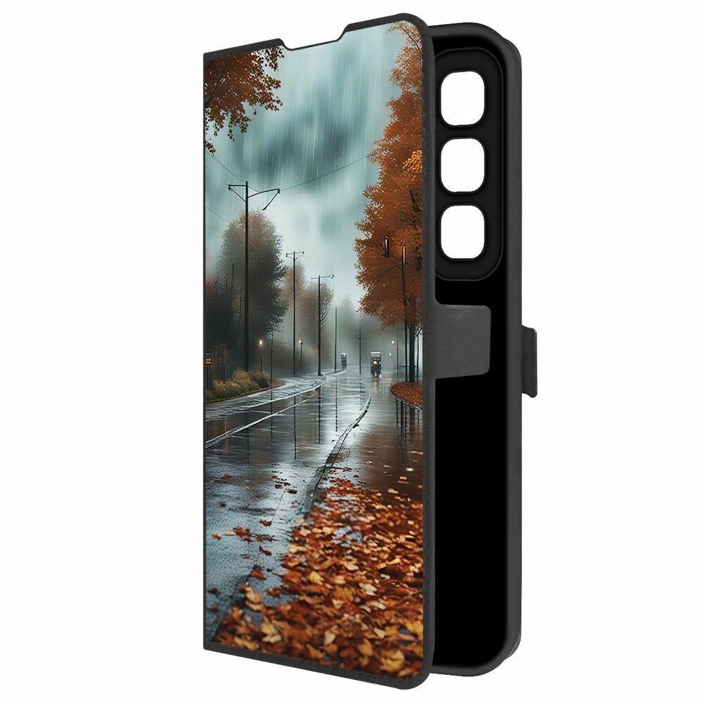 Чехол-книжка Krutoff Eco Book для INFINIX Hot 50 Осенний дождь (черный)