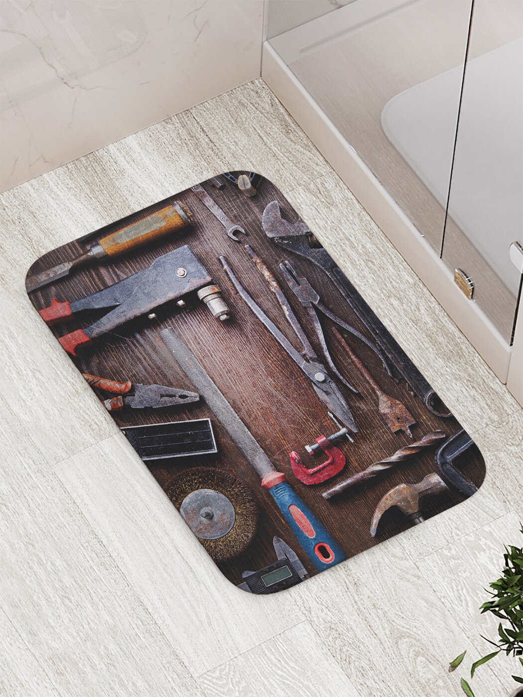 Коврик для ванной комнаты и туалета противоскользящий "Инструменты мастера" 52х77 см, JoyArty