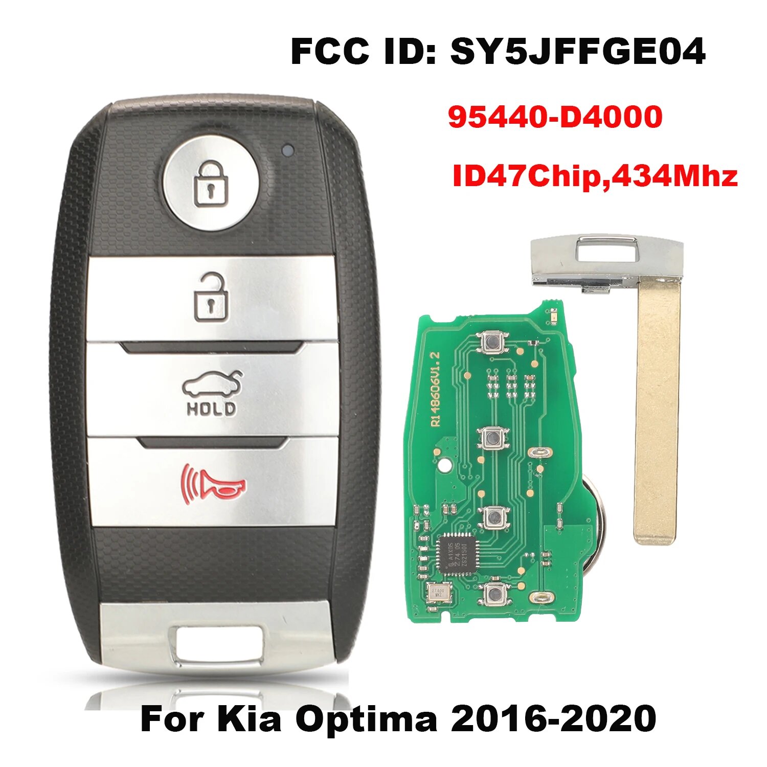 Автомобильный ключ jingyuqin для Kia Optima 2016-2020 SY5JFFGE04 95440-D4000 ID47Chip 434 МГц, смарт-ключ, 4 кнопки
