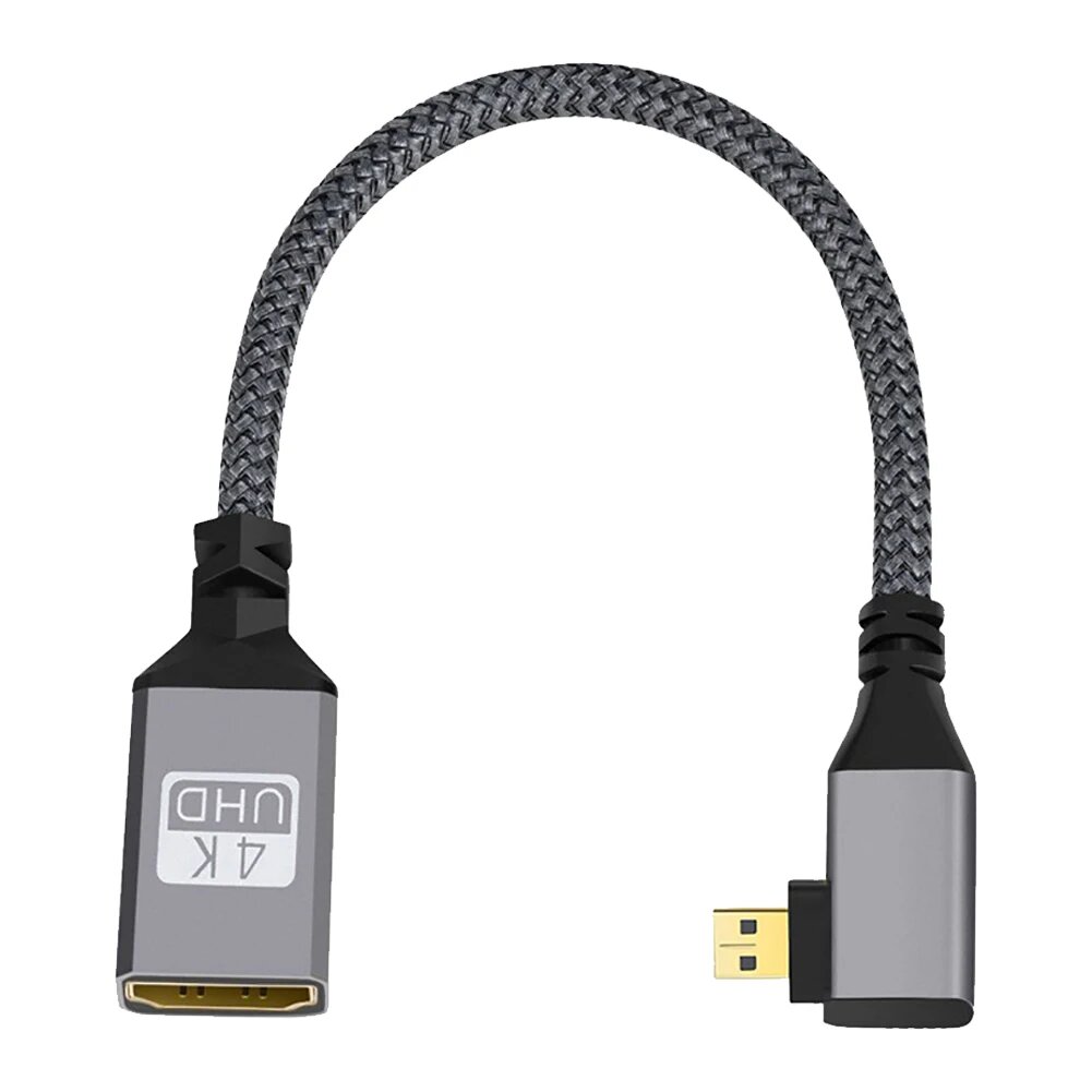 Micro HDMI кабель 20 см, правый угол, черный
