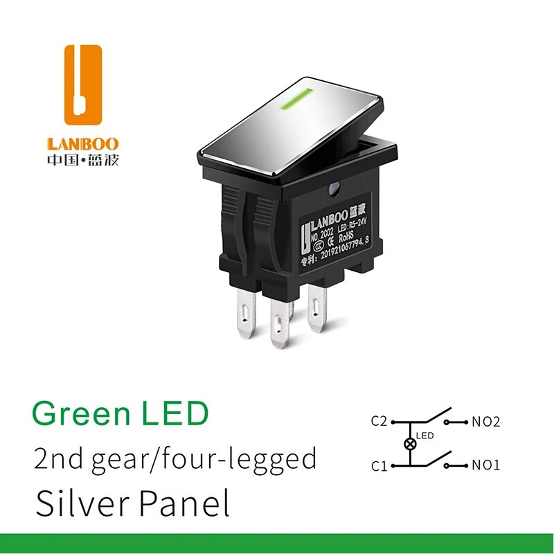 Водонепроницаемый кулисный переключатель WINDOO LANBOO 1409 7А Silver-green(2-4pin), 220V