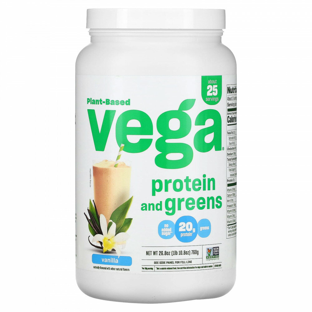 Vega, Premium, Protein + Supergreens™, со вкусом ванили, 760 г (1 фунт 10,8 унции)
