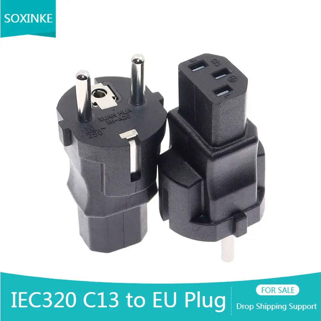 Новый адаптер питания с вилкой Стандарта ЕС на IEC320 C13, штекер ЕС на IEC320 C13 штекер переменного тока, штепсельная вилка европейского стандарта (4,8 мм) с 2 контактами на PDU/телефон, 10 А, 250 В