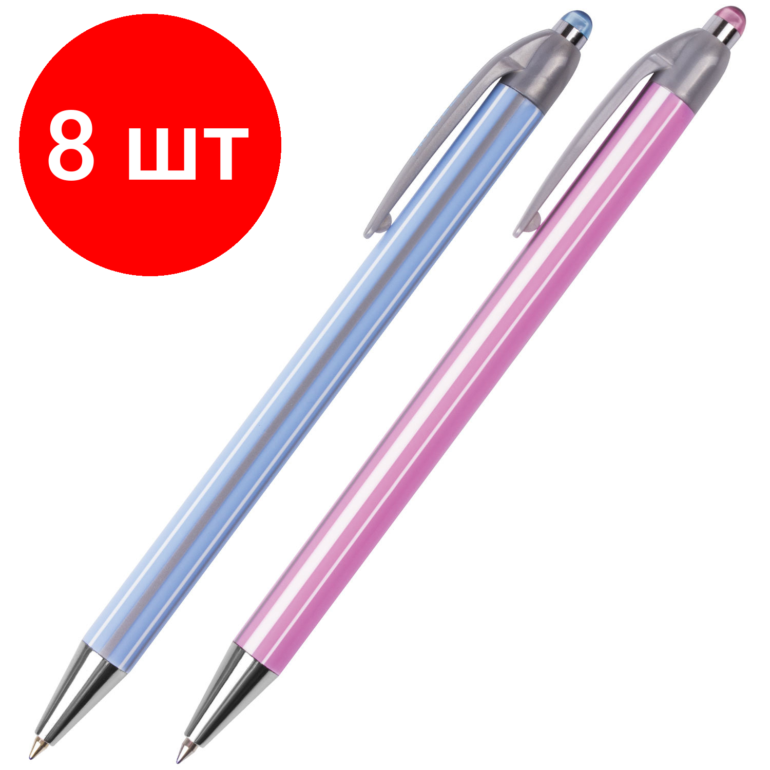 Комплект 8 шт, Ручка шариковая автоматическая BRAUBERG "Sakura", корпус ассорти, узел 0.5 мм, линия письма 0.3 мм, 141287