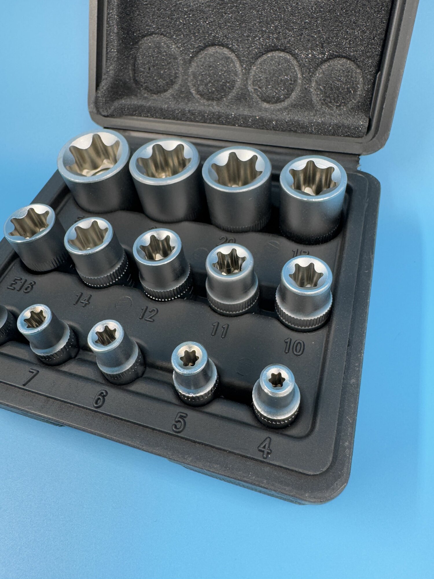 Набор ударных головок TORX 14 шт в кейсе — звёздочки E8–E24 для гайковёрта и шиномонтажа