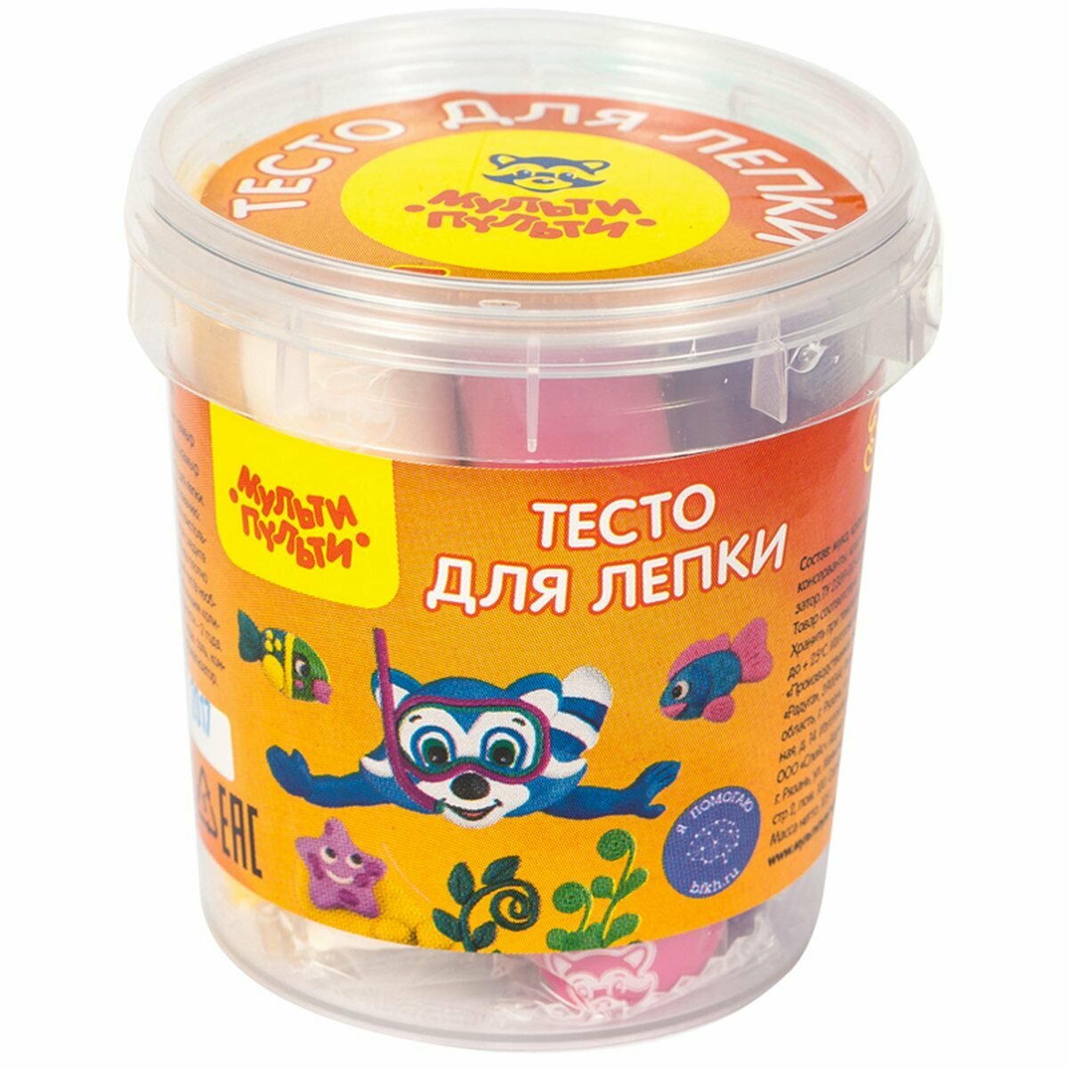 Тесто для лепки Мульти-Пульти "Приключения Енота", 07 цветов по 15г, пластиковое ведро (ТЛ_17773), 30 уп.